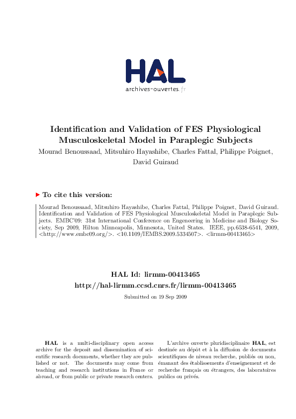 (PDF) Identification and validation of FES physiological ...