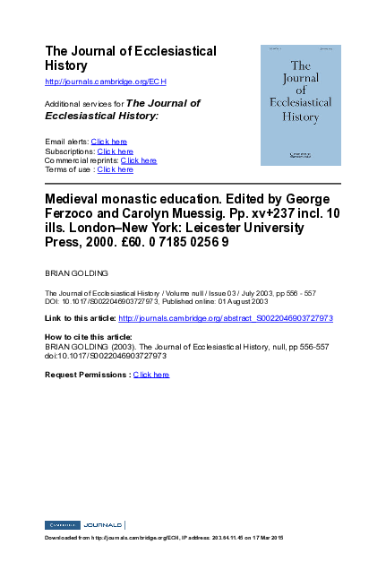 (PDF) Medieval Monastic Education. Edited by George Ferzoco and Carolyn ...