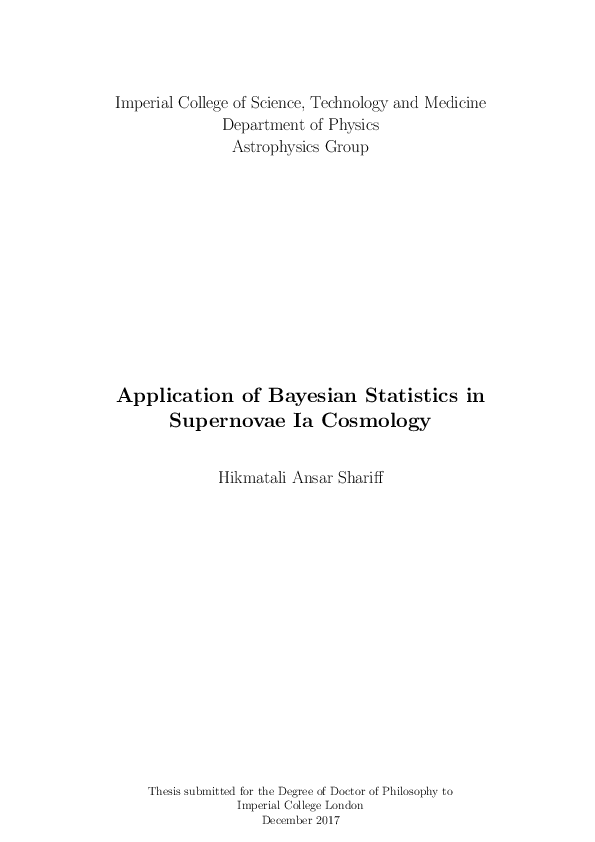 (PDF) Application of Bayesian statistics in Supernovae Ia cosmology