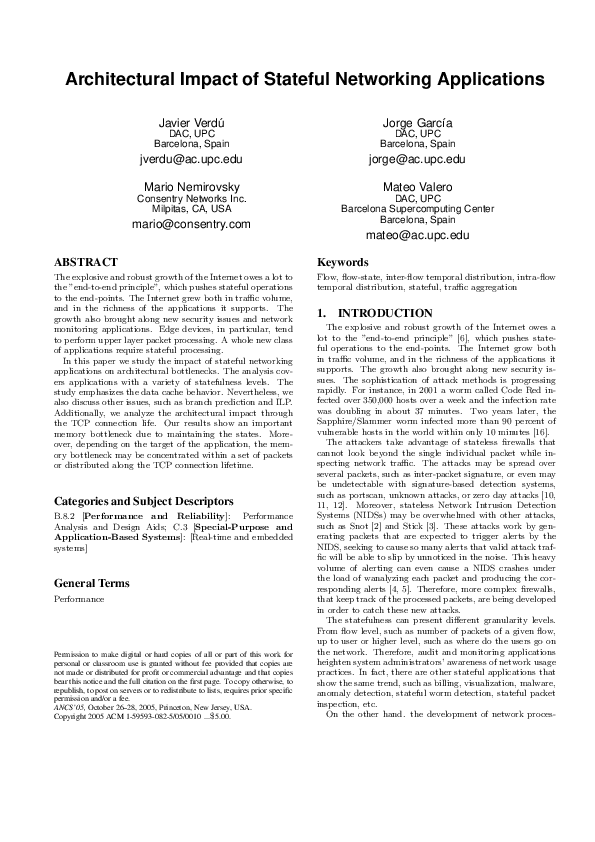 (PDF) Architectural impact of stateful networking applications
