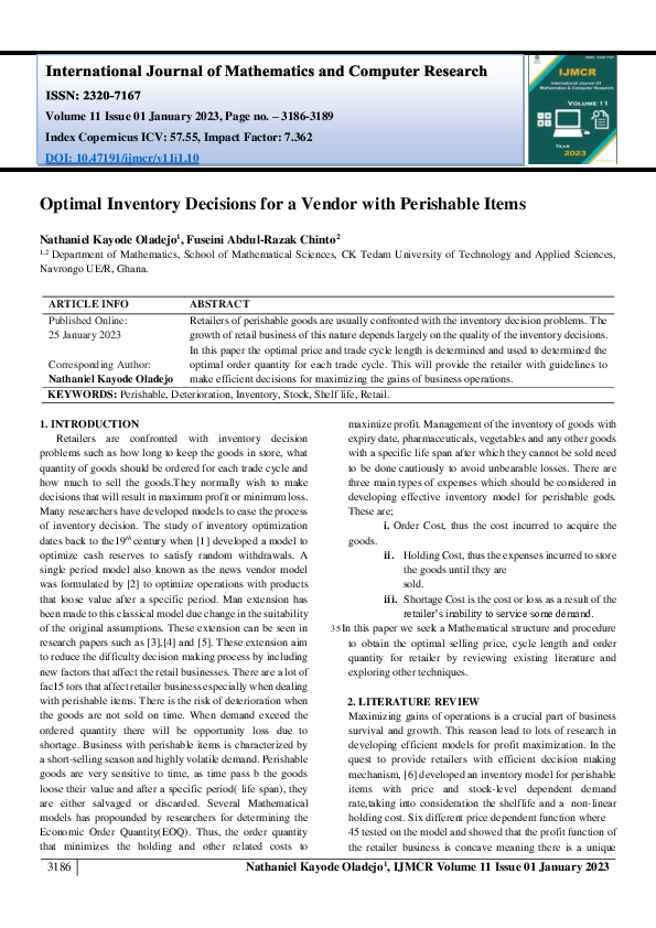 (PDF) Optimal Inventory Decisions for a Vendor with Perishable Items (PDF) Optimal Inventory Decisions for a Vendor with Perishable Items