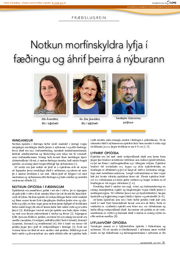 (PDF) Notkun morfínskyldra lyfja í fæðingu og áhrif þeirra á nýburann