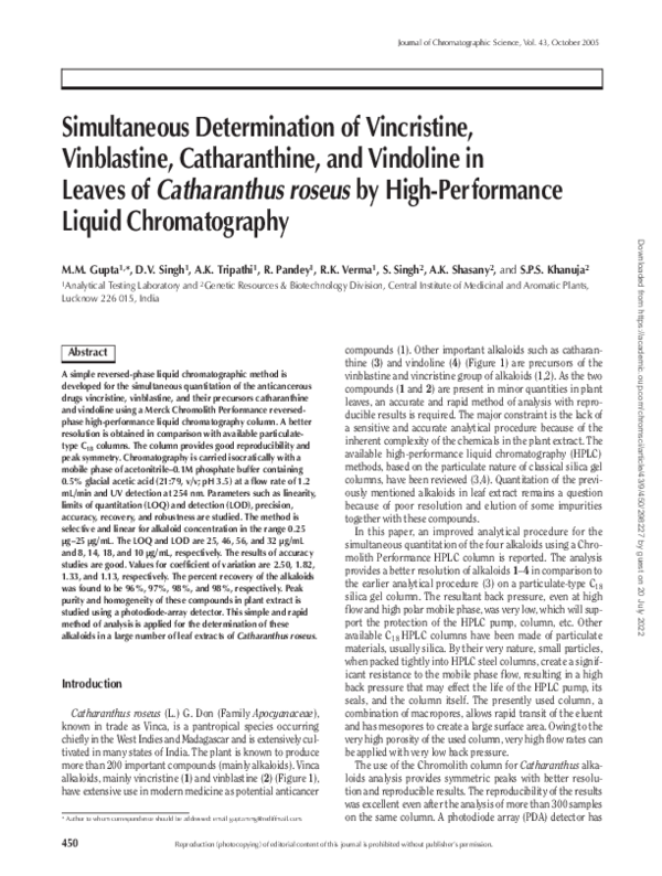 (PDF) Simultaneous Determination of Vincristine, Vinblastine ...