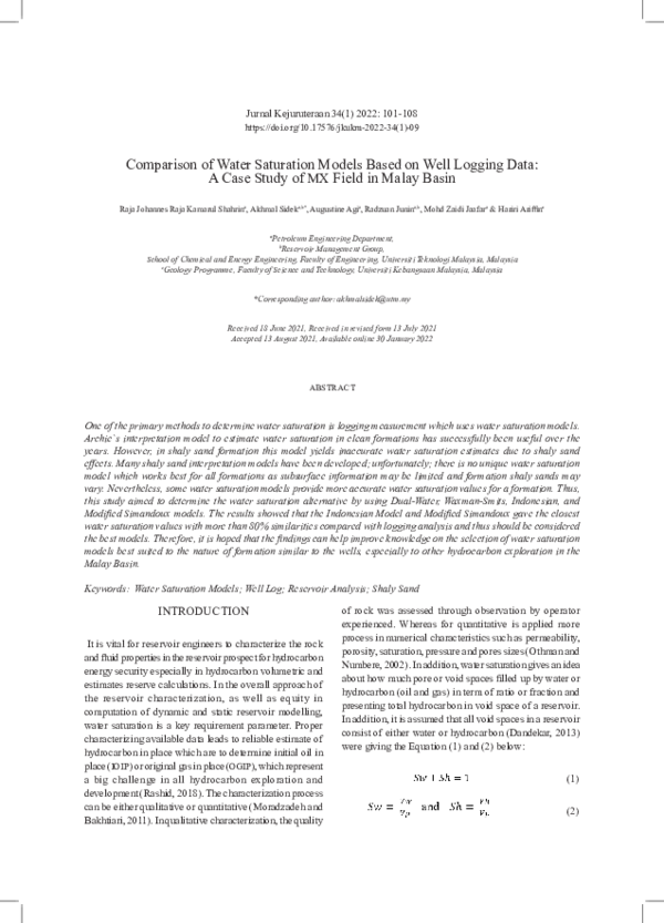 (PDF) Comparison of Water Saturation Models Based on Well Logging Data ...