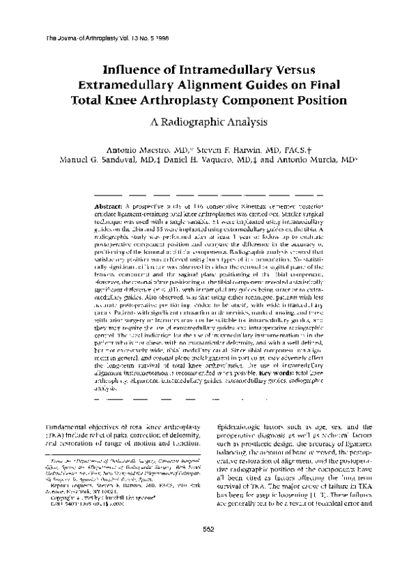 (PDF) Influence of intramedullary versus extramedullary alignment guides on final total knee ...
