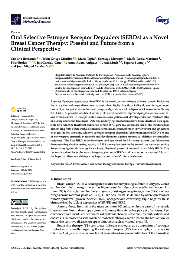 (PDF) Oral SERDs: New Hope for ER+ Breast Cancer