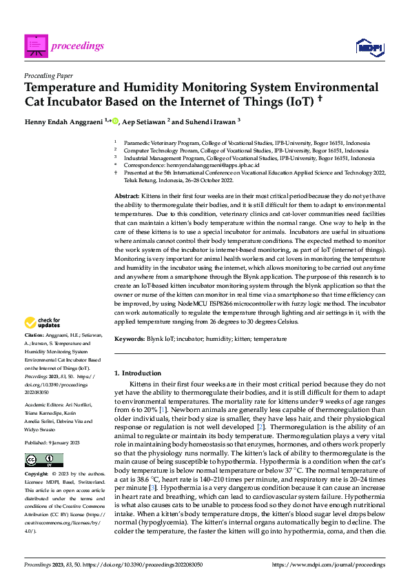(PDF) Temperature and Humidity Monitoring System Environmental Cat Incubator Based on the ...