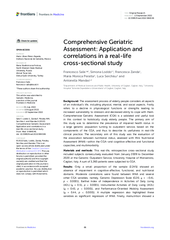 (PDF) Comprehensive Geriatric Assessment: Application and correlations in a real-life cross ...