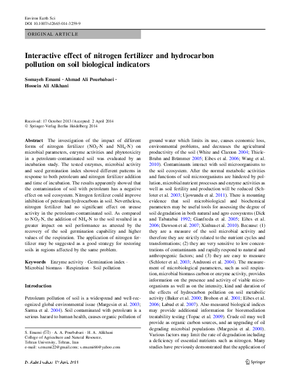 (PDF) Interactive effect of nitrogen fertilizer and hydrocarbon pollution on soil biological ...