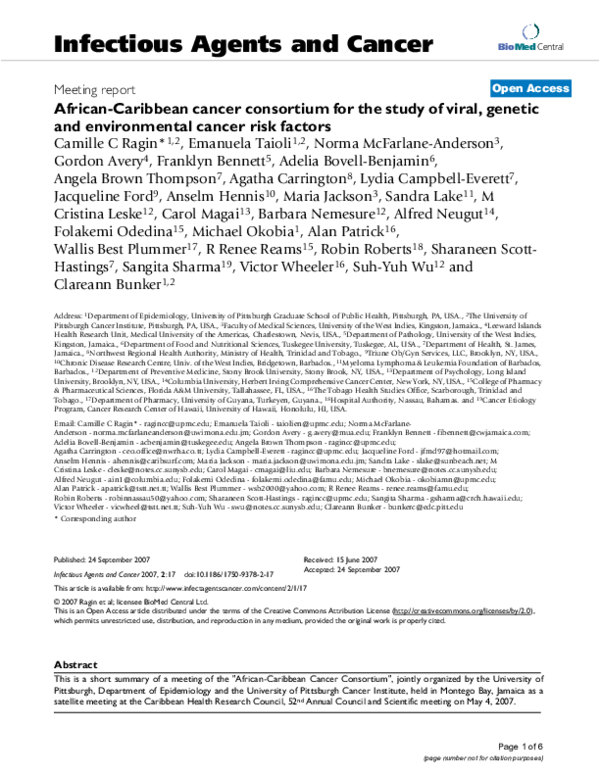 (PDF) African-Caribbean cancer consortium for the study of viral ...