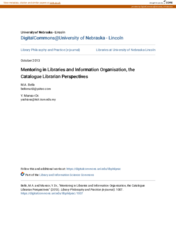(PDF) Mentoring in Libraries and Information Organisation, the ...