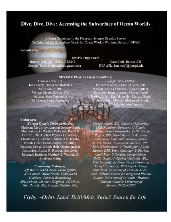 (PDF) Dive, Dive, Dive: Accessing the Subsurface of Ocean Worlds