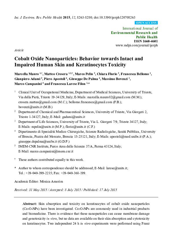 (PDF) Cobalt Oxide Nanoparticles: Behavior towards Intact and Impaired Human Skin and ...