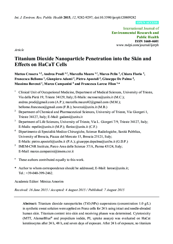(PDF) Titanium Dioxide Nanoparticle Penetration into the Skin and Effects on HaCaT Cells