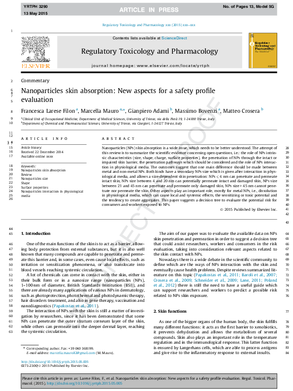 (PDF) Nanoparticles skin absorption: New aspects for a safety profile ...