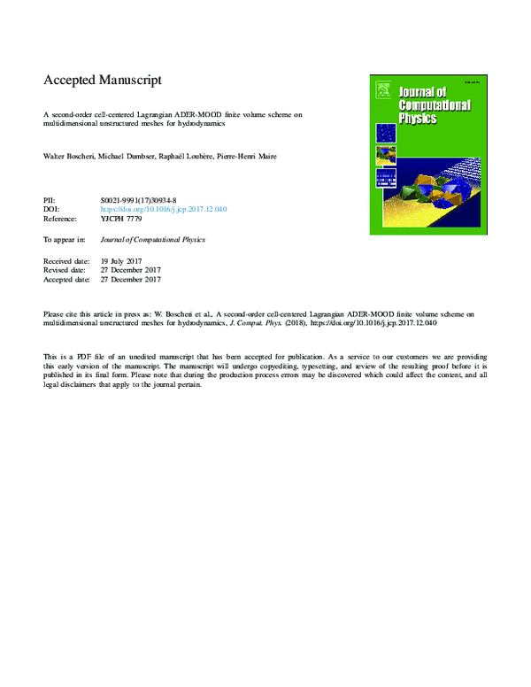 Pdf A Second Order Cell Centered Lagrangian Ader Mood Finite Volume Scheme On Multidimensional