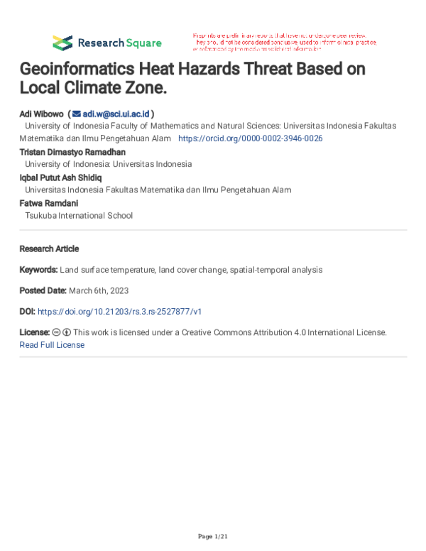 (PDF) Geoinformatics Heat Hazards Threat Based on Local Climate Zone