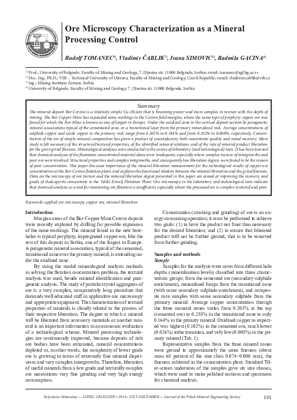 (PDF) Ore Microscopy Characterization as a Mineral Processing Control