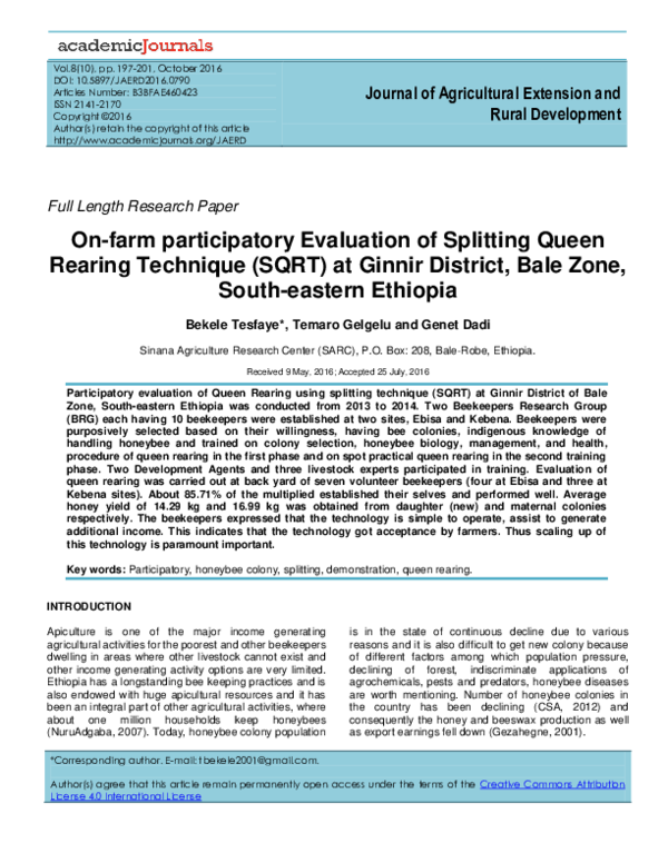 (PDF) On-farm participatory Evaluation of Splitting Queen Rearing ...