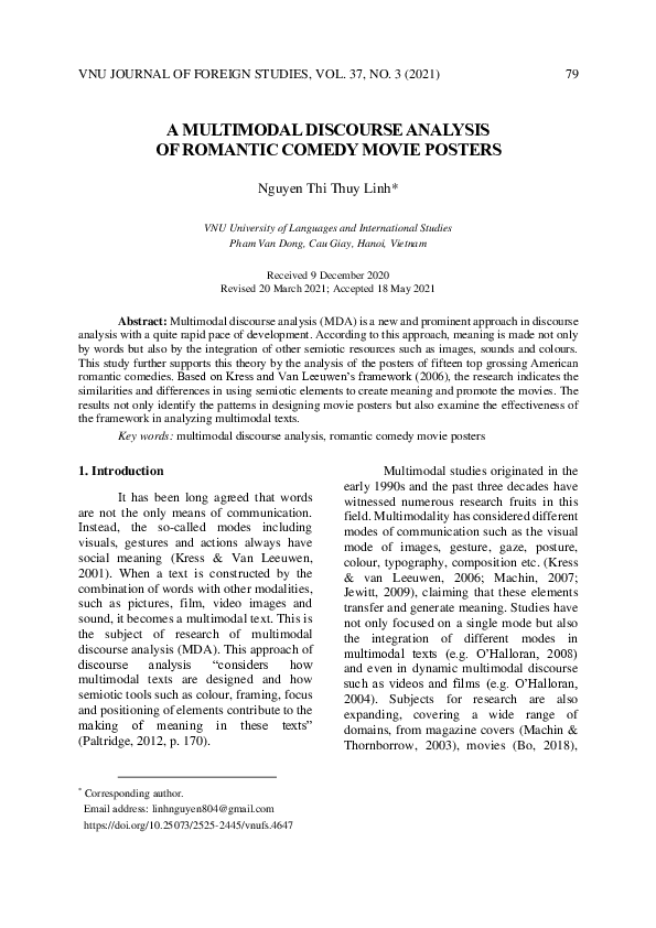 (PDF) A Multimodal Discourse Analysis of Romantic Comedy Movie Posters