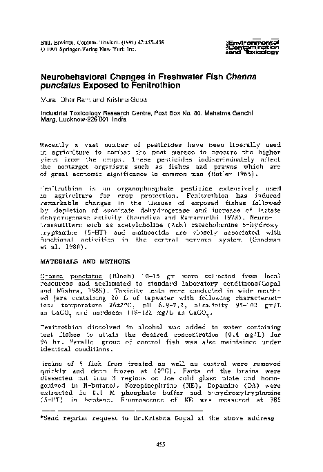 (PDF) Neurobehavioral changes in freshwater fishChanna punctatus ...