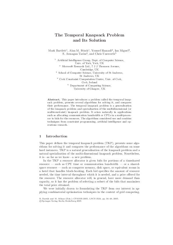 (PDF) The Temporal Knapsack Problem and Its Solution
