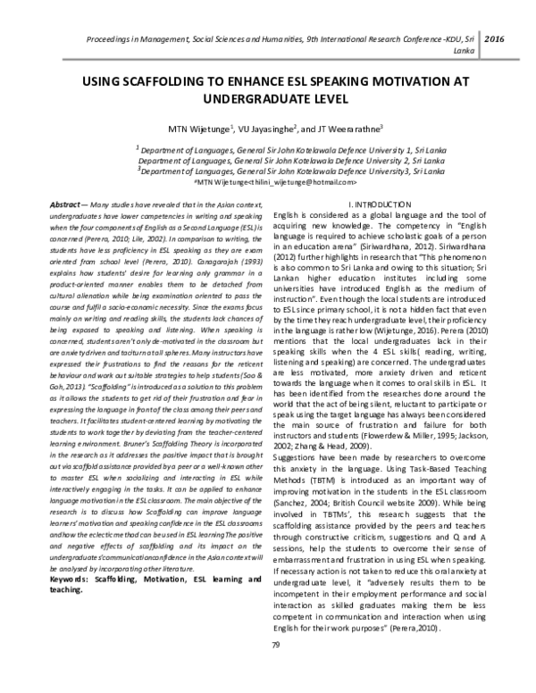 (PDF) USING SCAFFOLDING TO ENHANCE ESL SPEAKING MOTIVATION AT UNDERGRADUATE LEVEL