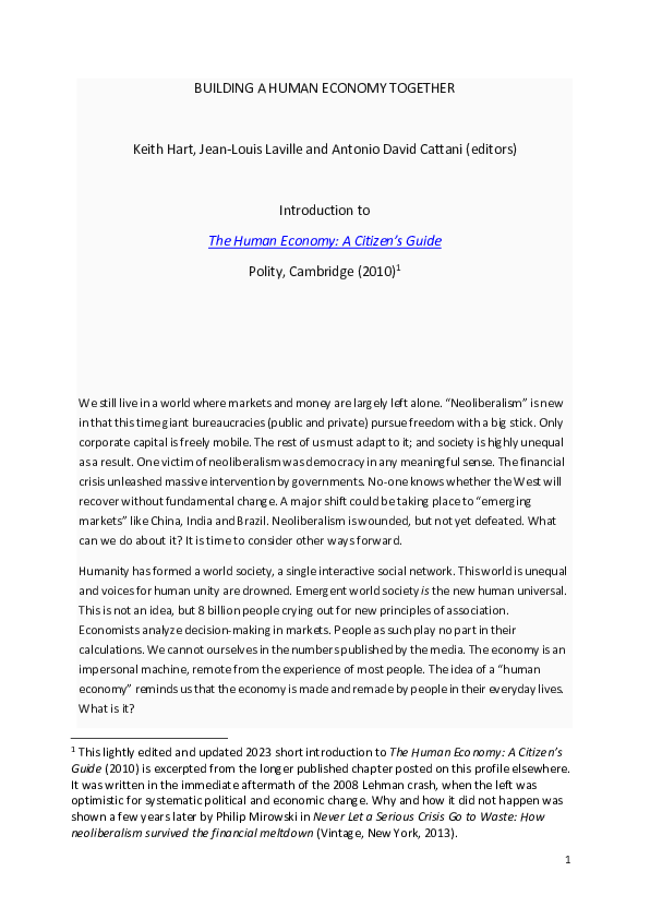 (PDF) Building a Human Economy Together: short updated version