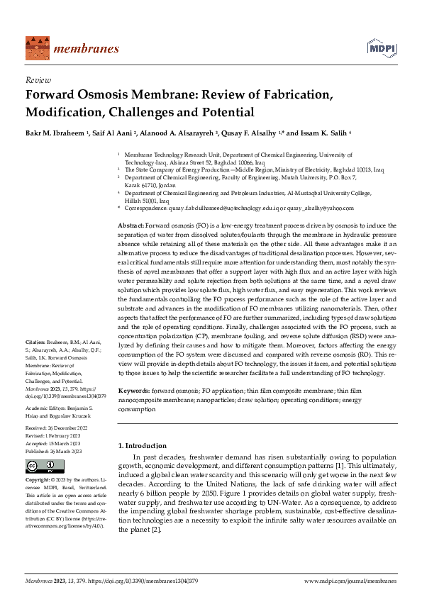 (PDF) Forward Osmosis Membrane: Review of Fabrication, Modification, Challenges and Potential