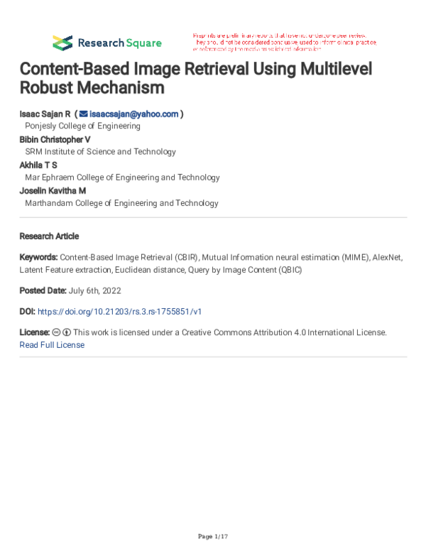 (PDF) Content-Based Image Retrieval Using Multilevel Robust Mechanism