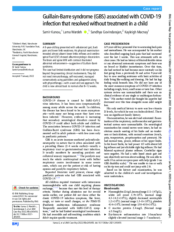 (PDF) GBS in a Child with COVID-19: A Case Study