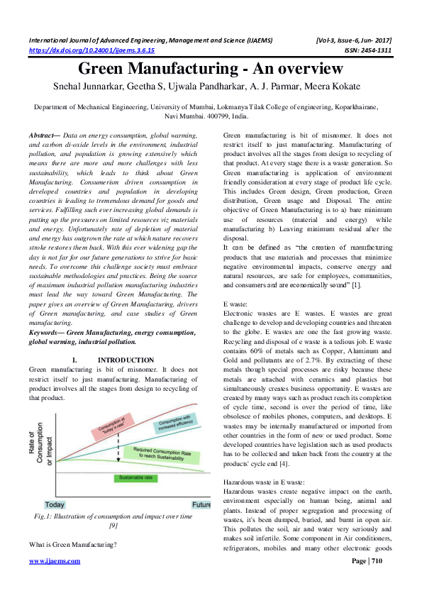 (PDF) Green Manufacturing - An overview