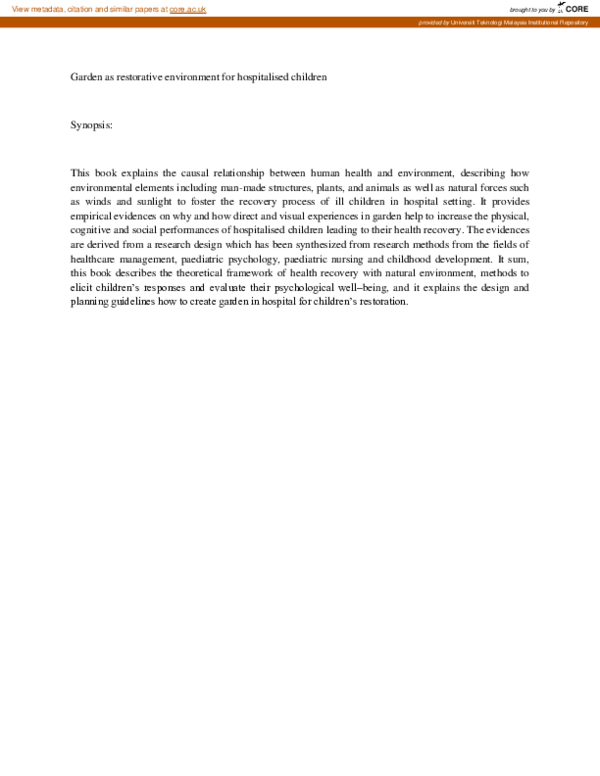 (PDF) Garden as Restorative Environment for Hospitalised Children