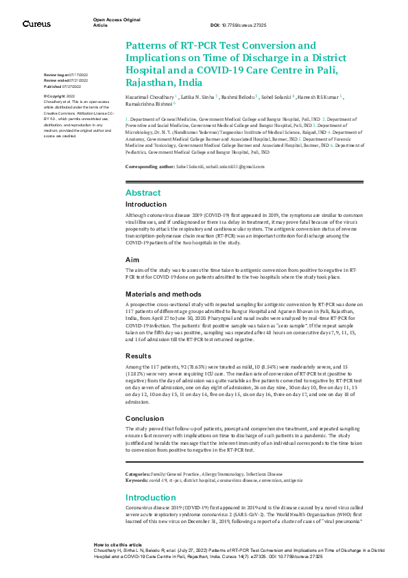 (PDF) Patterns of RT-PCR Test Conversion and Implications on Time of ...