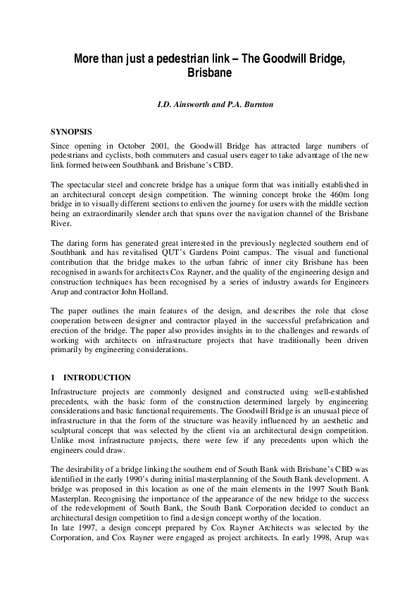 (PDF) More than just a pedestrian link: the Goodwill Bridge, Brisbane
