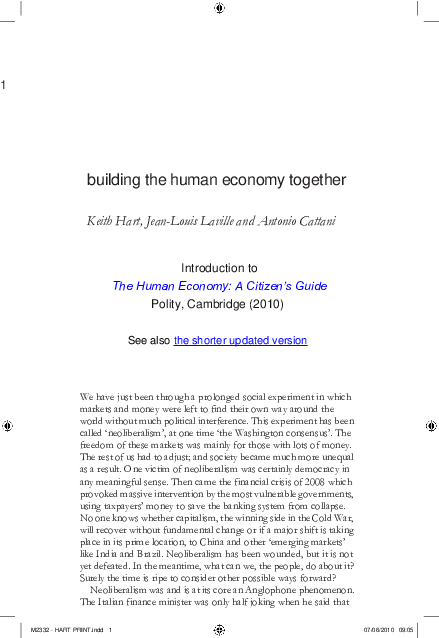 (PDF) Building the Human Economy Together: introductory chapter