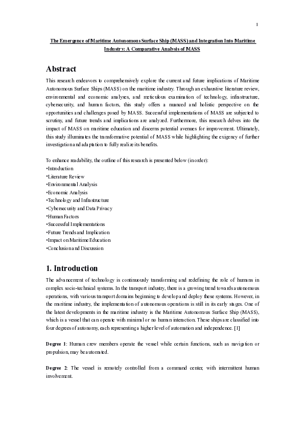 (PDF) The Emergence of Maritime Autonomous Surface Ship (MASS) and ...