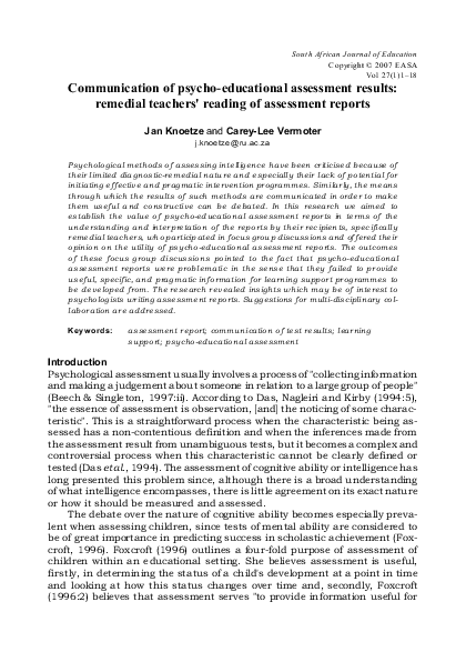 (PDF) Communication of psycho-educational assessment results: Remedial ...