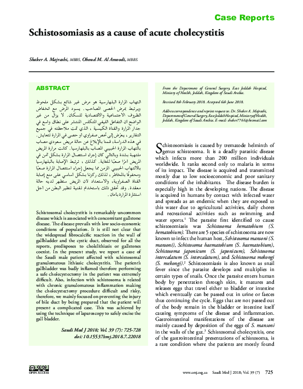(PDF) Schistosomiasis as a cause of acute cholecystitis