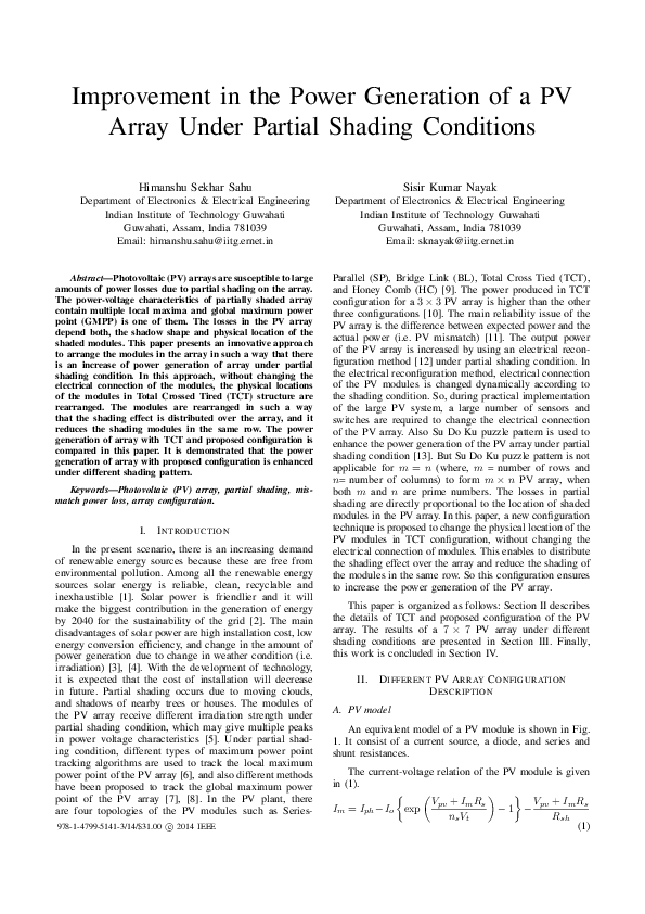 (PDF) Improvement in the power generation of a PV array under partial ...
