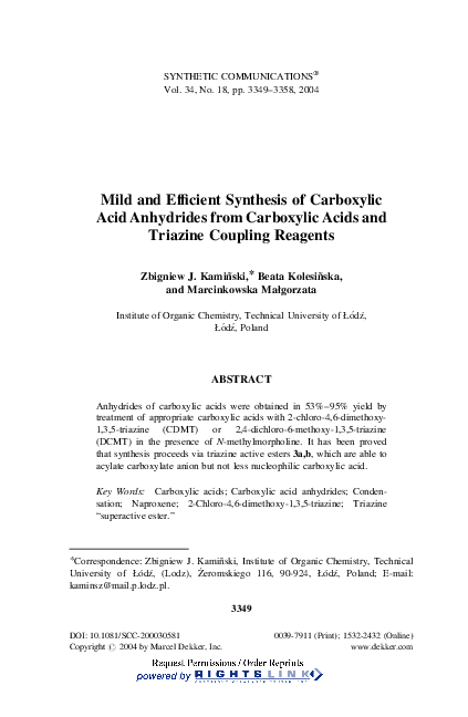 (PDF) Mild and Efficient Synthesis of Carboxylic Acid Anhydrides from ...