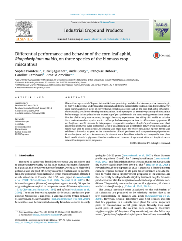 (PDF) Differential performance and behavior of the corn leaf aphid ...