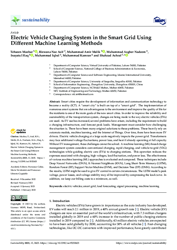 (PDF) Electric Vehicle Charging System in the Smart Grid Using Different Machine Learning Methods