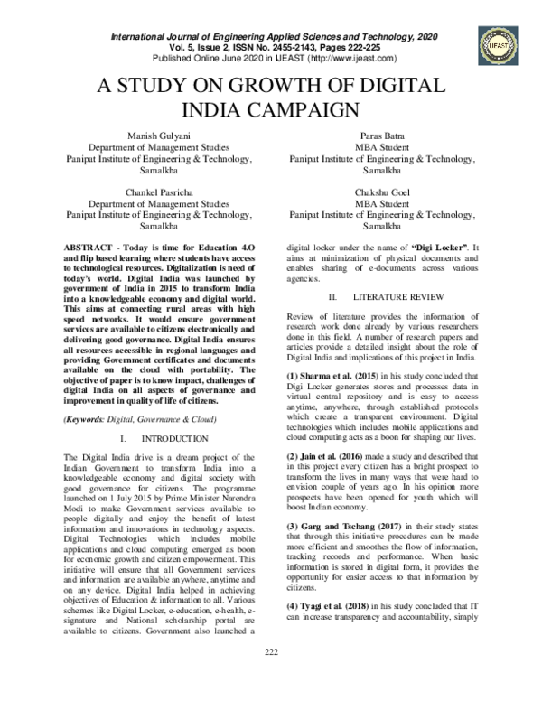 A Study on Growth of Digital India Campaign