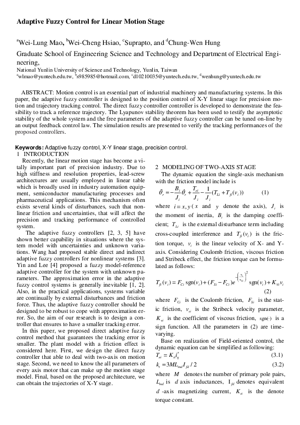 (PDF) Adaptive Fuzzy Control for Linear Motion Stage