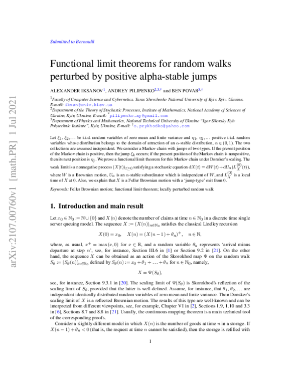(PDF) Functional limit theorems for random walks perturbed by positive alpha-stable jumps