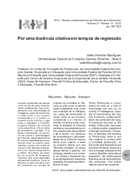 (PDF) Por una docencia creativa en tiempos de regresión