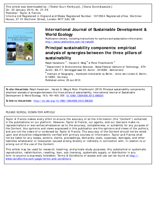(PDF) Principal sustainability components: empirical analysis of synergies between the three ...