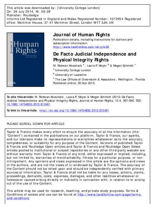(PDF) De FactoJudicial Independence and Physical Integrity Rights
