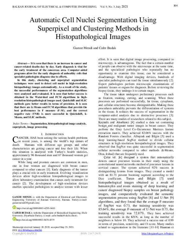 Pdf Automatic Cell Nucleus Segmentation Using Superpixels And Clustering Methods In 1217